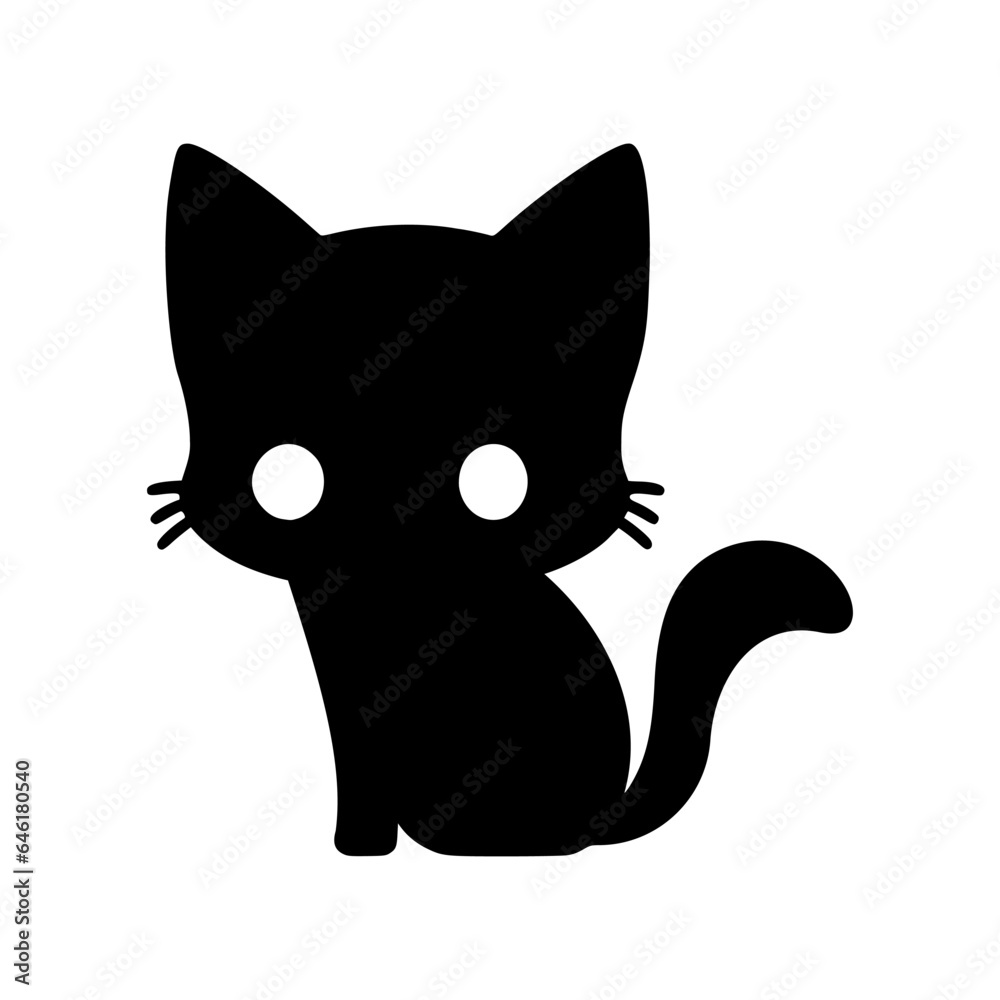 Cute Cat silhouette.Kawaii kitty. Cartoon style. Vector illustration ...
