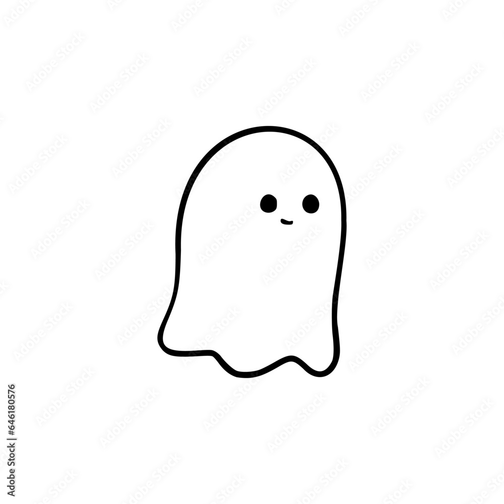 Halloween tiny ghost. Easy drawing line work. Simple vector ...