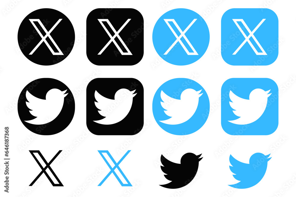 Twitter X new logo vcetor. X New Twitter icon. Set of Twitter new and ...