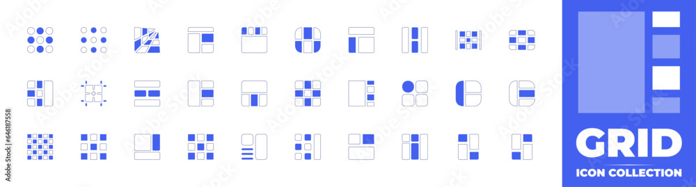 Grid icon collection. Duotone style line stroke and bold. Vector illustration. Containing menu ...