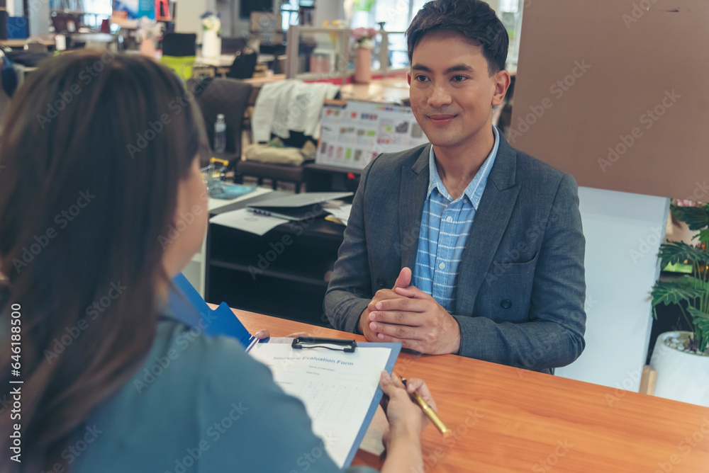 Businessman job interview by human resource HR officer interviwing ...