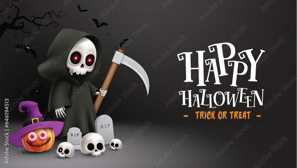 Halloween grim reaper character vector design. Happy halloween trick or ...
