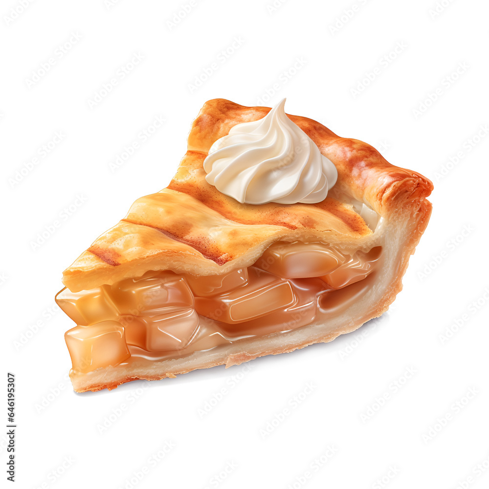 One piece of realistic apple pie, side view. Isolated on transparent ...