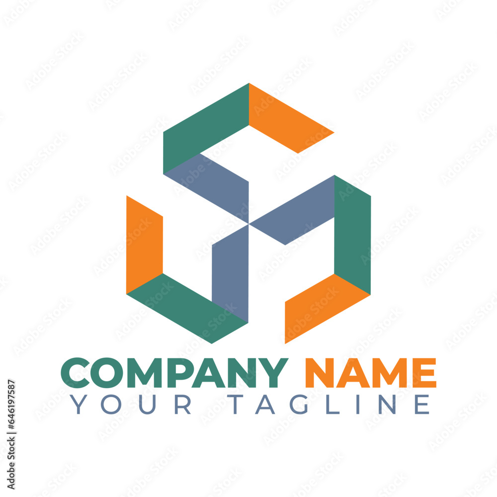 Orange, green and grey color of abstract logo, polygon shape logo Stock ...