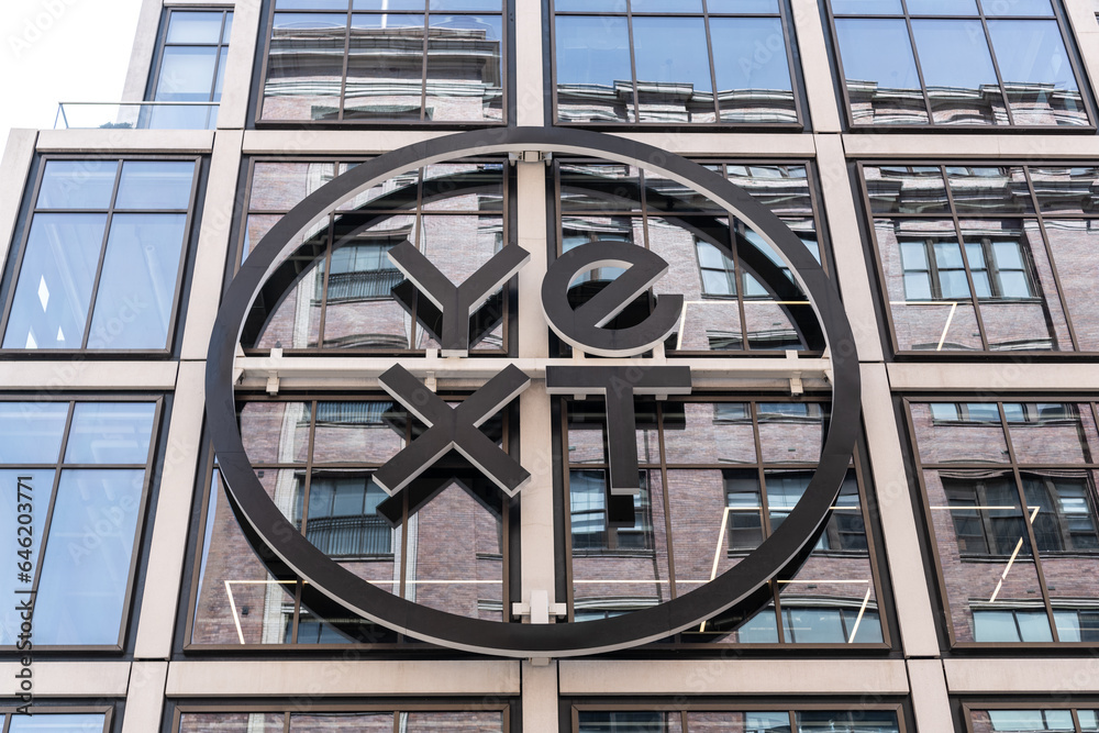 New York City, USA - August 05, 2023: YEXT Logo in the facade of the ...
