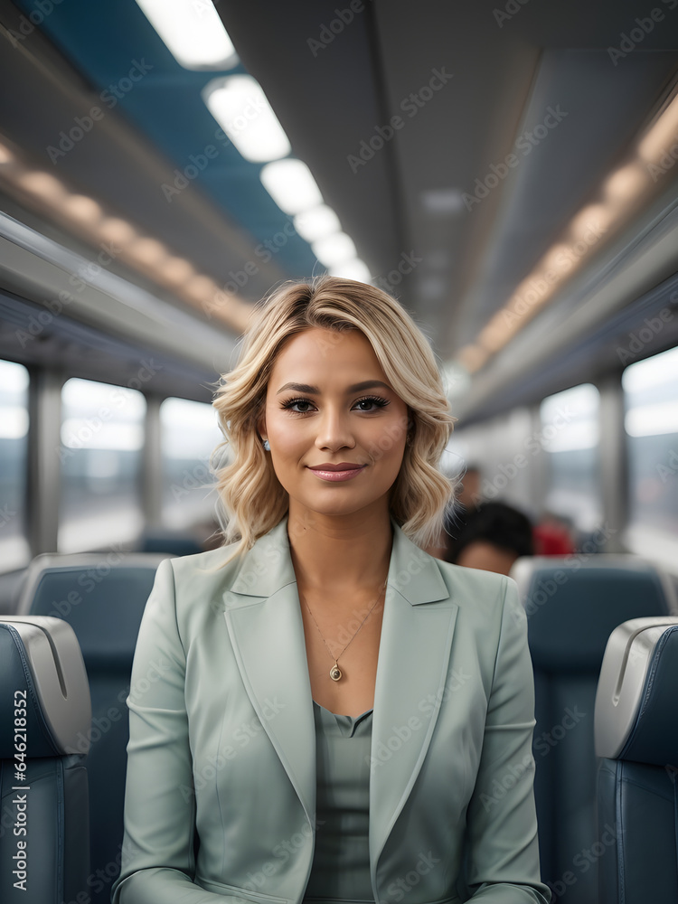 Passenger in a sleek and modern high-speed train, highlighting the ...