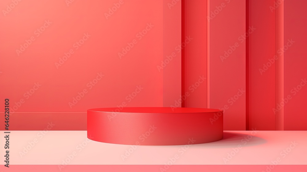 Red background podium light studio stage platform. Empty red podium ...