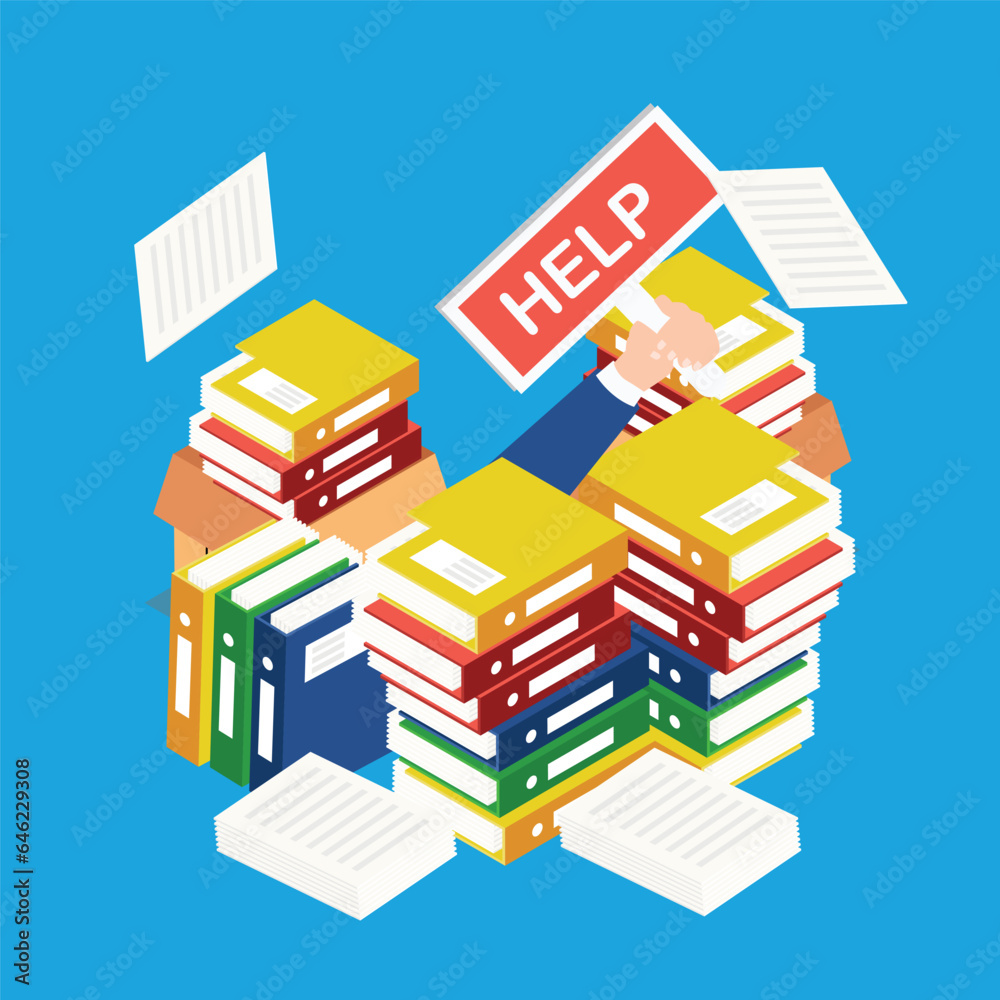 Pile of books and Overwhelmed student asking for help 3d vector ...