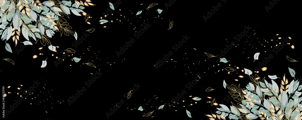 Golden botany banner Japanese.Abstract art background . Luxury minimal ...