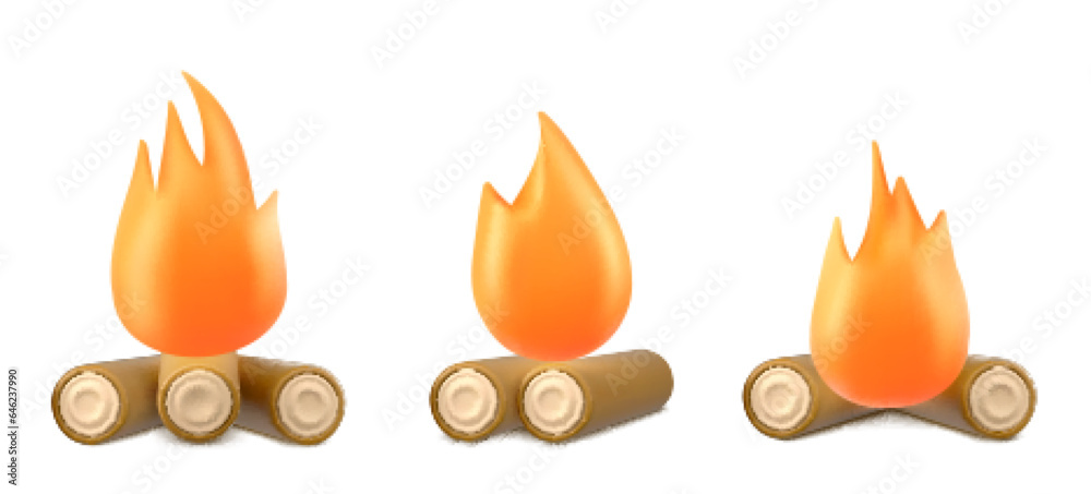 3d render hot fire vector emoticon illustration. Bonfire flame isolated ...