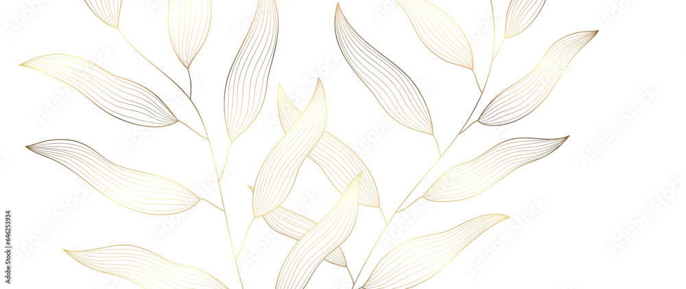 Botanical leaf line art wallpaper background vector. Luxury natural ...