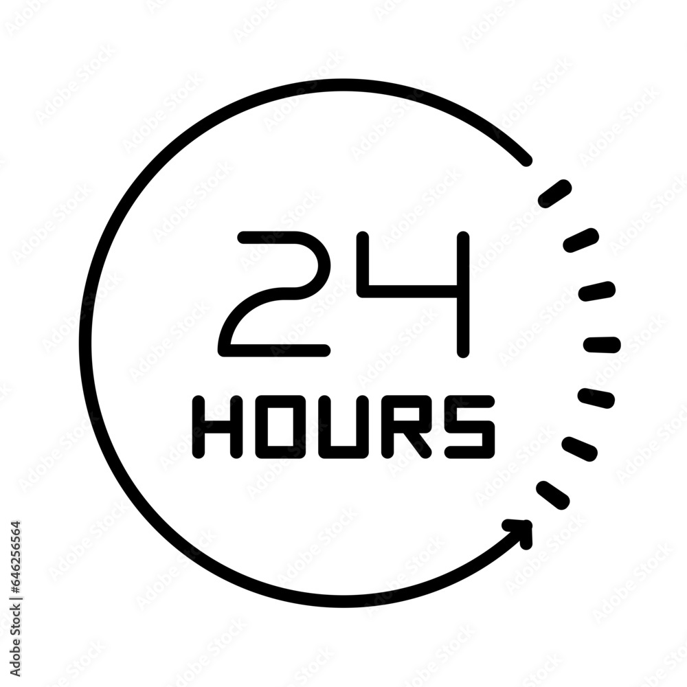 24 hours assistance cyber security icon with black outline style ...