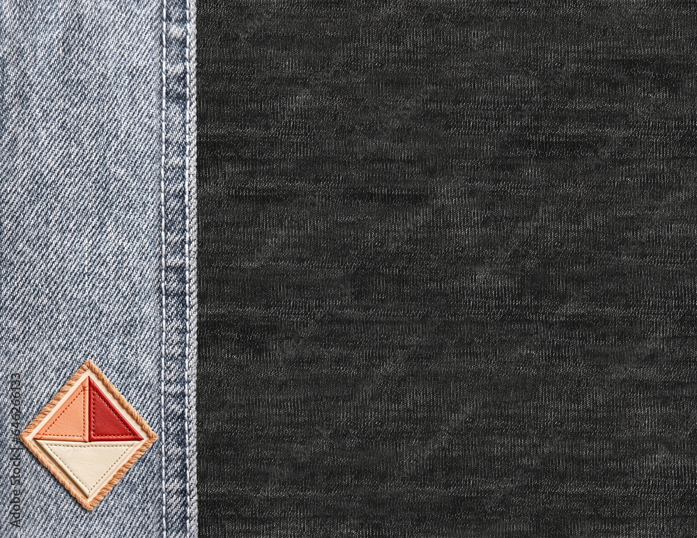 Horizontal background with blue denim borders with a seam, leather ...