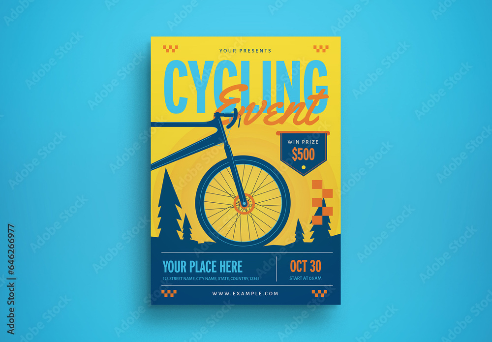 Yellow Retro Cycling Event Flyer Layout Stock Template | Adobe Stock
