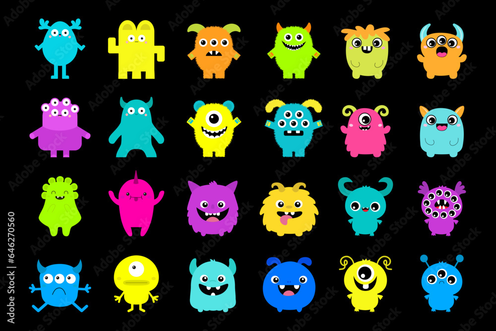 Monster super big icon set. Happy Halloween. Cute kawaii cartoon baby ...