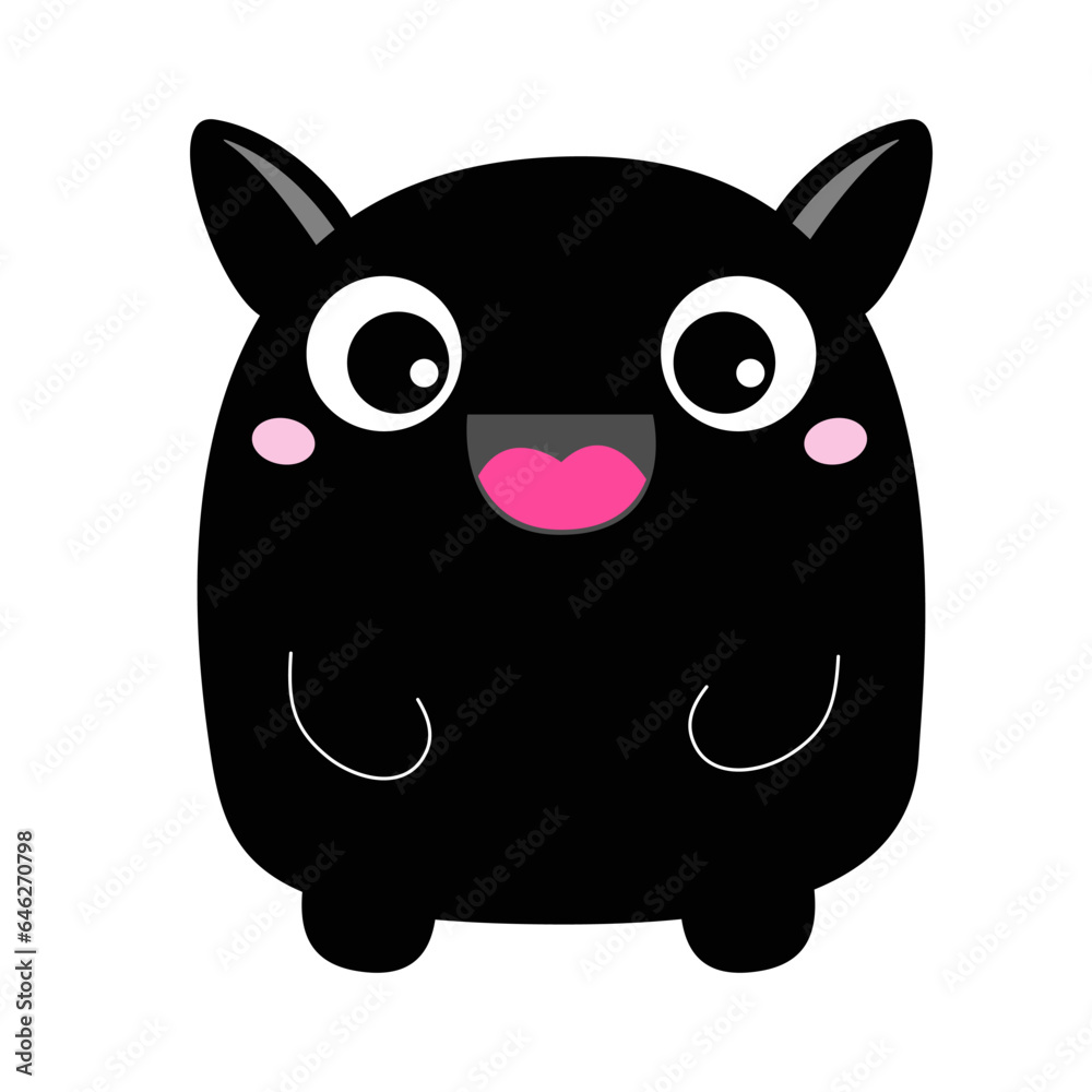 Monster. Happy Halloween. Cute head face with horns, tongue. Black ...