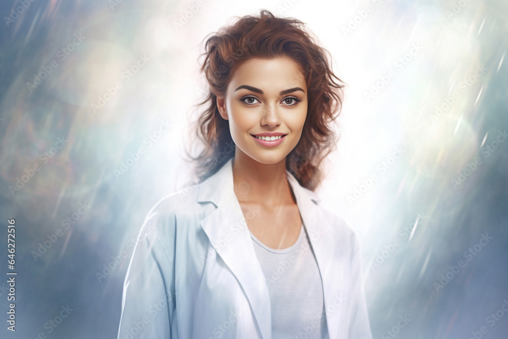 In this illusionary artwork, a hyper-realistic scientist with dark ...