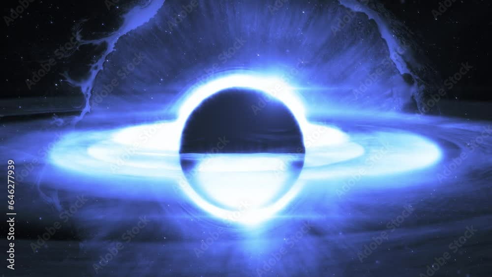 Blue Wormhole in Outer-space with Nebula on Event Horizon. Black Hole ...