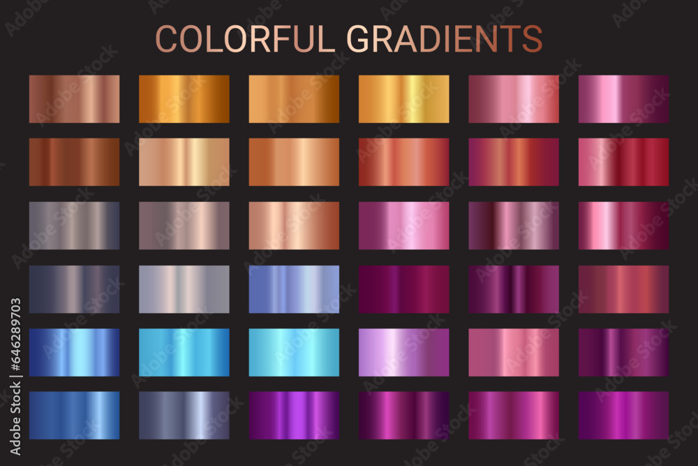 Colorful chrome metal gradients vector set. Silver, gold, bronze ... Colorful chrome metal gradients vector set. Silver, gold, bronze ...