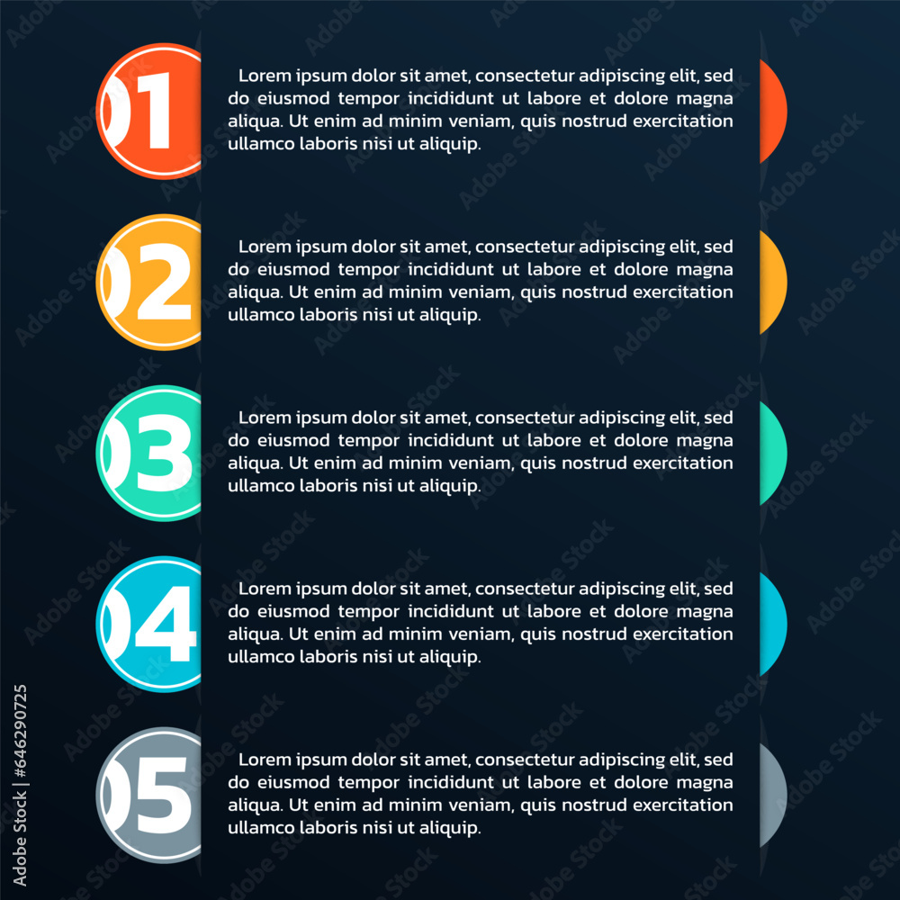 5 steps info graphic, number options, text box banners. Business ...