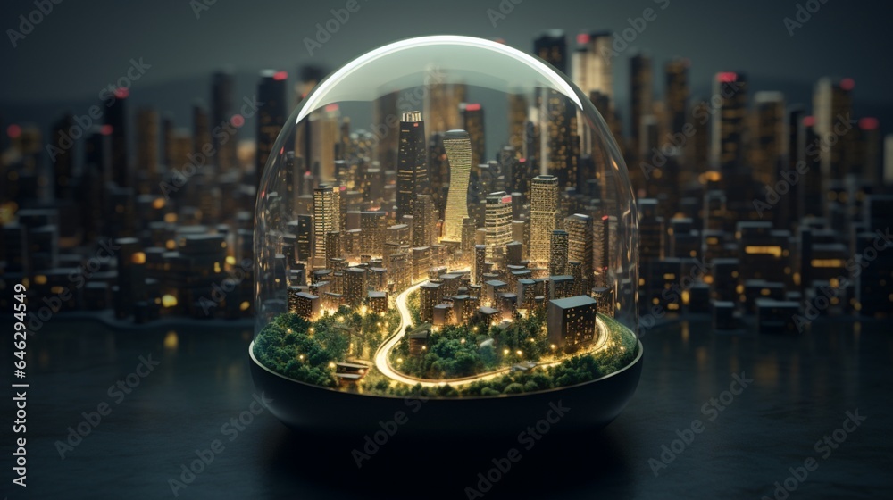 Foto de Compose an image of a light bulb with a miniature cityscape ...