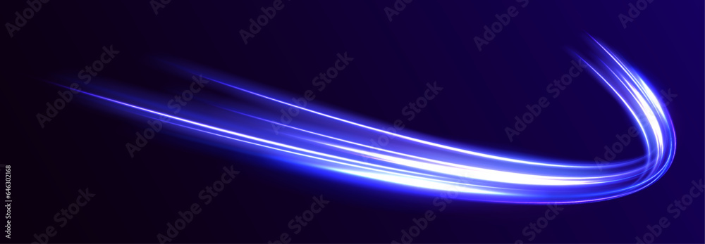 Neon line as speed or arc, turn, twist, bend in light effect. Light arc ...