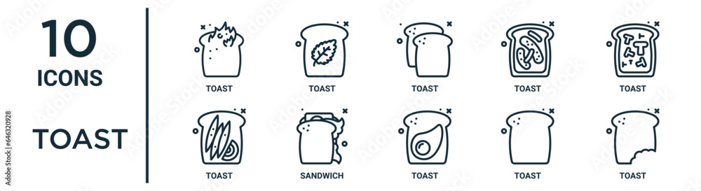 toast outline icon set such as thin line toast, toast, sandwich, icons ...