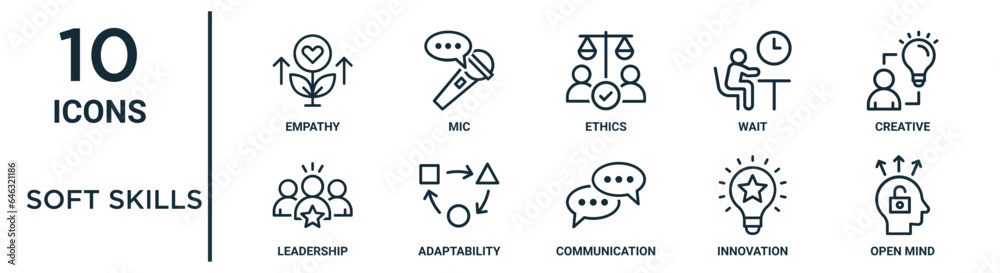 soft skills outline icon set such as thin line empathy, ethics ...