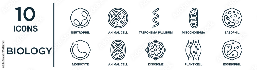 Vetor de biology outline icon set such as thin line neutrophil ...