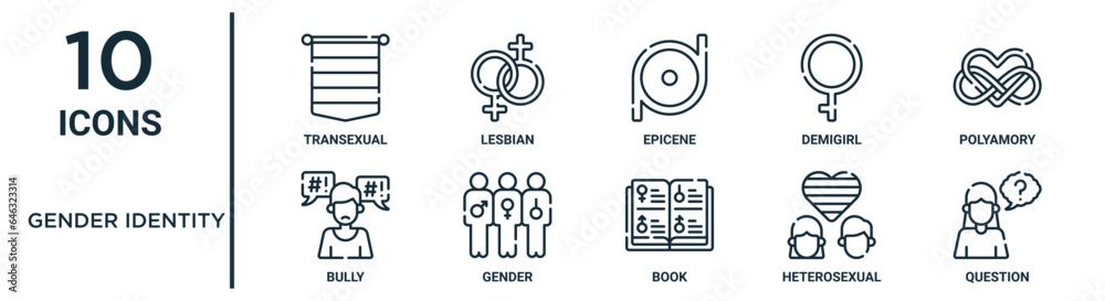 Vetor de gender identity outline icon set such as thin line transexual ...