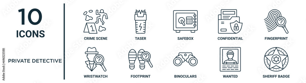 private detective outline icon set such as thin line crime scene ...