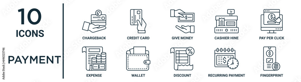 payment outline icon set such as thin line chargeback, give money, pay ...