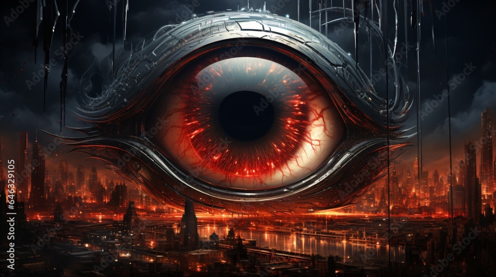 surreal eye over dystopian cityscape Stock Illustration | Adobe Stock