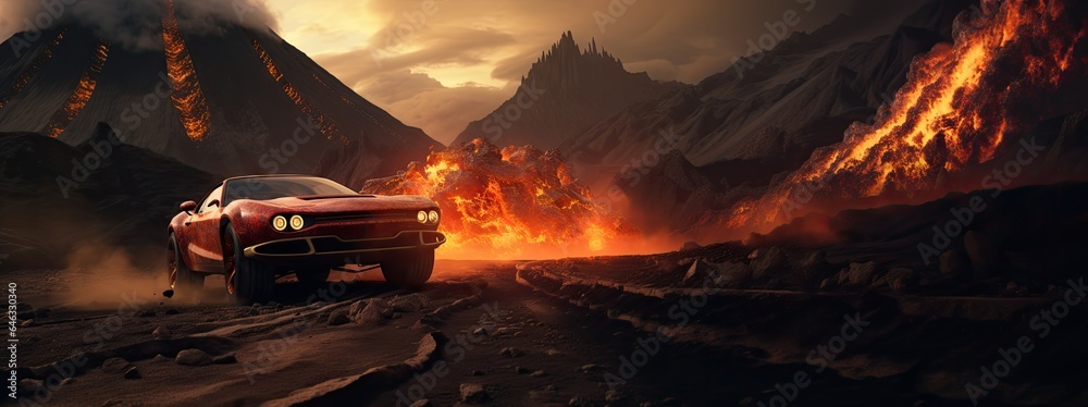 Infernal Pursuit on Asphalt - Hellraiser Car Driving toward Erupting ...