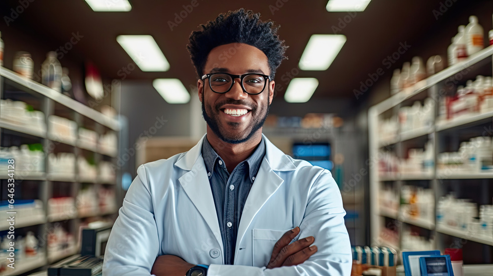 Professional Confident Black Pharmacist Wearing Lab Coat and Glasses ...