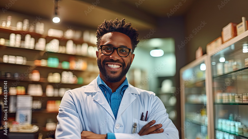 Professional Confident Black Pharmacist Wearing Lab Coat and Glasses ...