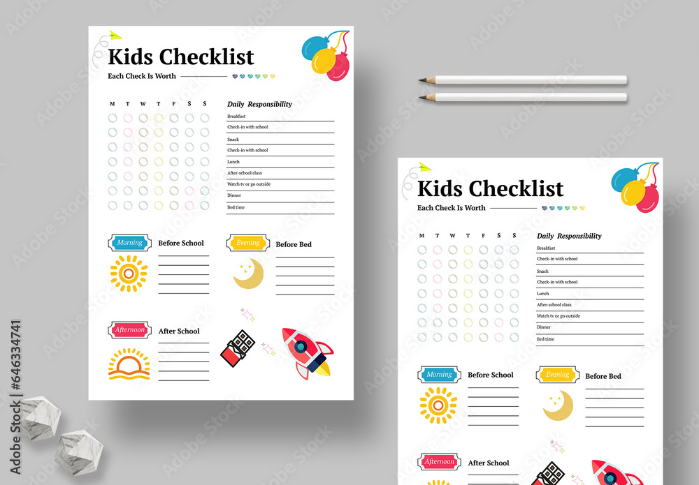 Kids Checklist Planner Design Stock Template | Adobe Stock