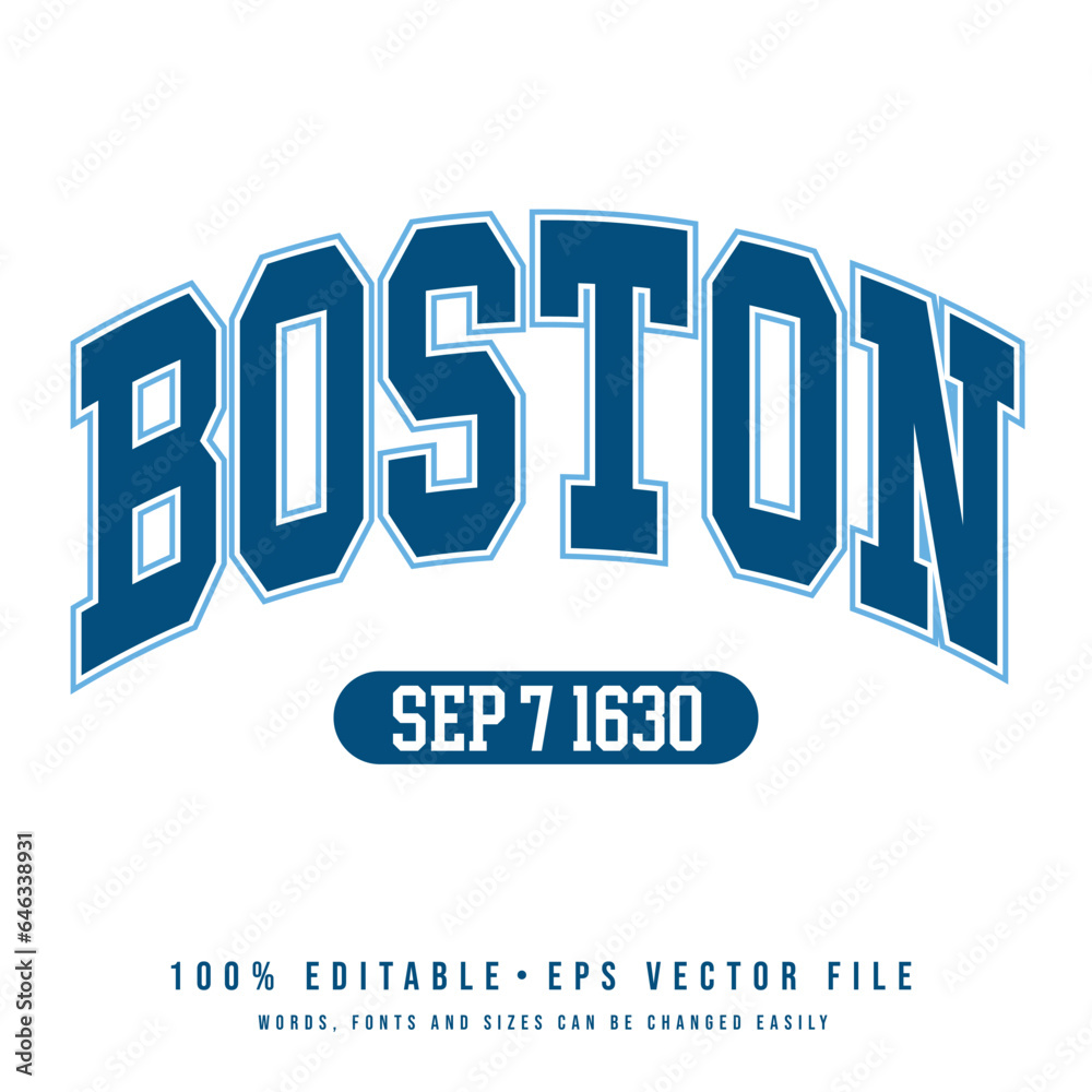 Boston text effect vector. Editable college t-shirt design printable ...