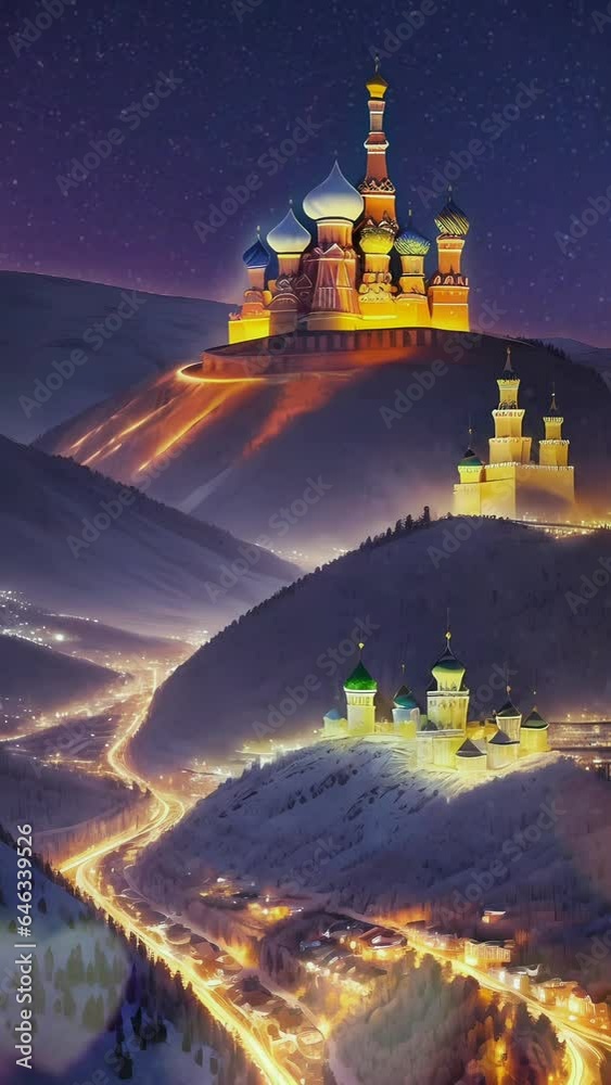 beautiful Russian mosque architecture at amazing night, Seamless ...