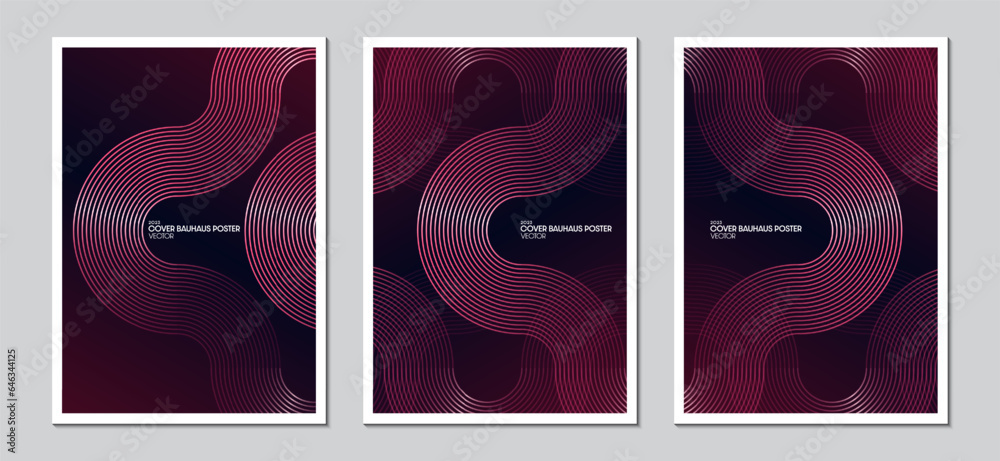 Cover design with glowing red abstract geometric curves on dark ...