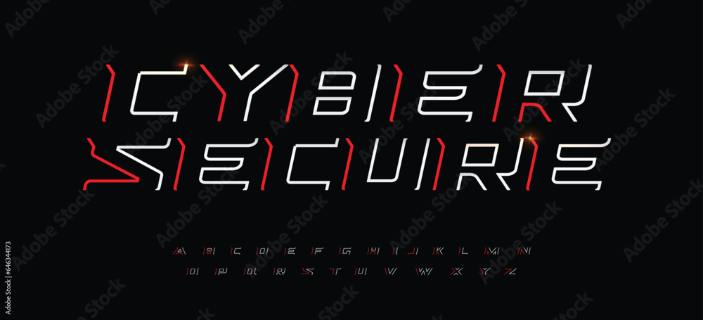 Cyber Secure, Sport futuristic style font with sharp angles and thin ...
