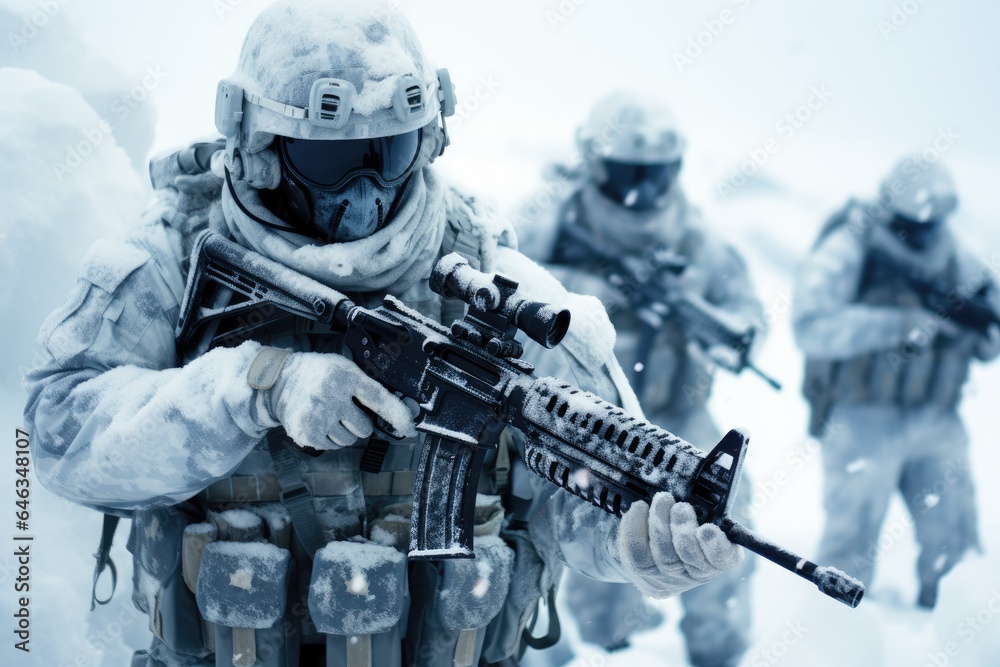 Special forces on winter mission. Action in cold conditions. Stock ...
