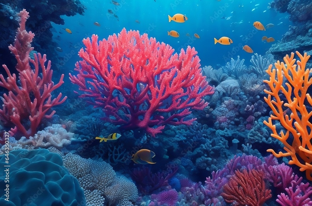 coral reef in sea, Vibrant coral reef teeming with marine life in ...