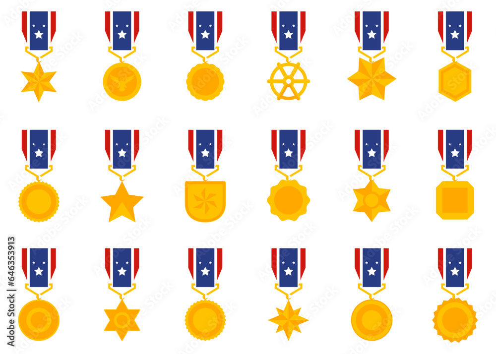 Veterans insignia icons. Army insignia golden medal award. Military ...