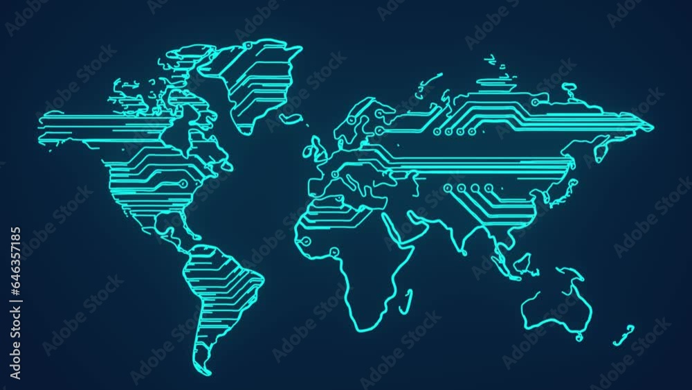World map futuristic technology chipset animation Stock Video | Adobe Stock