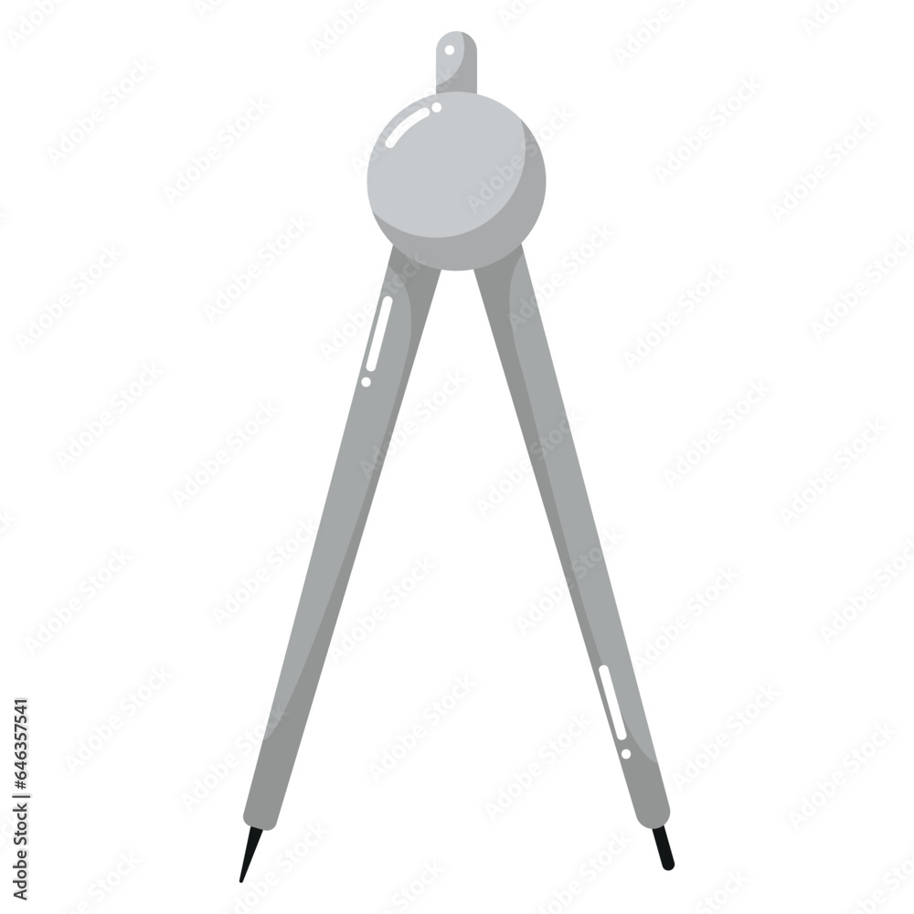 Cartoon steel compass. School stationery. Drafting drawing tool. Vector ...