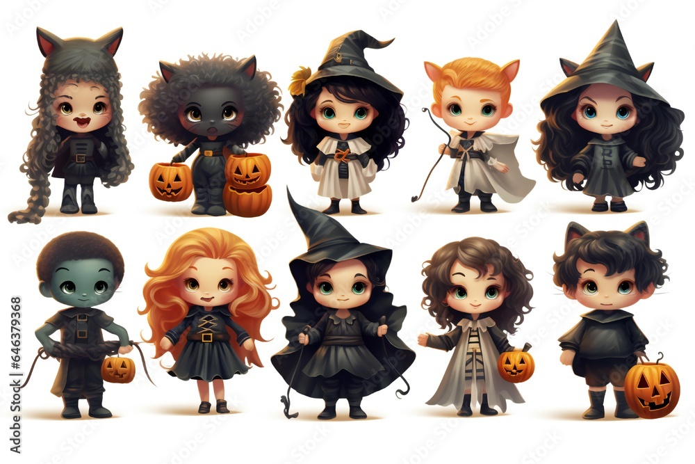 Cute Halloween Characters Clip art isolated on white background ...