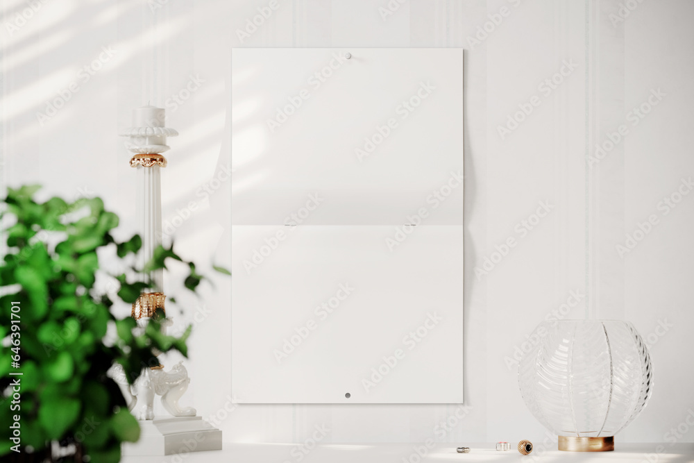 Saddle stitch calendar on the wall mockup. 3D rendering Stock ...