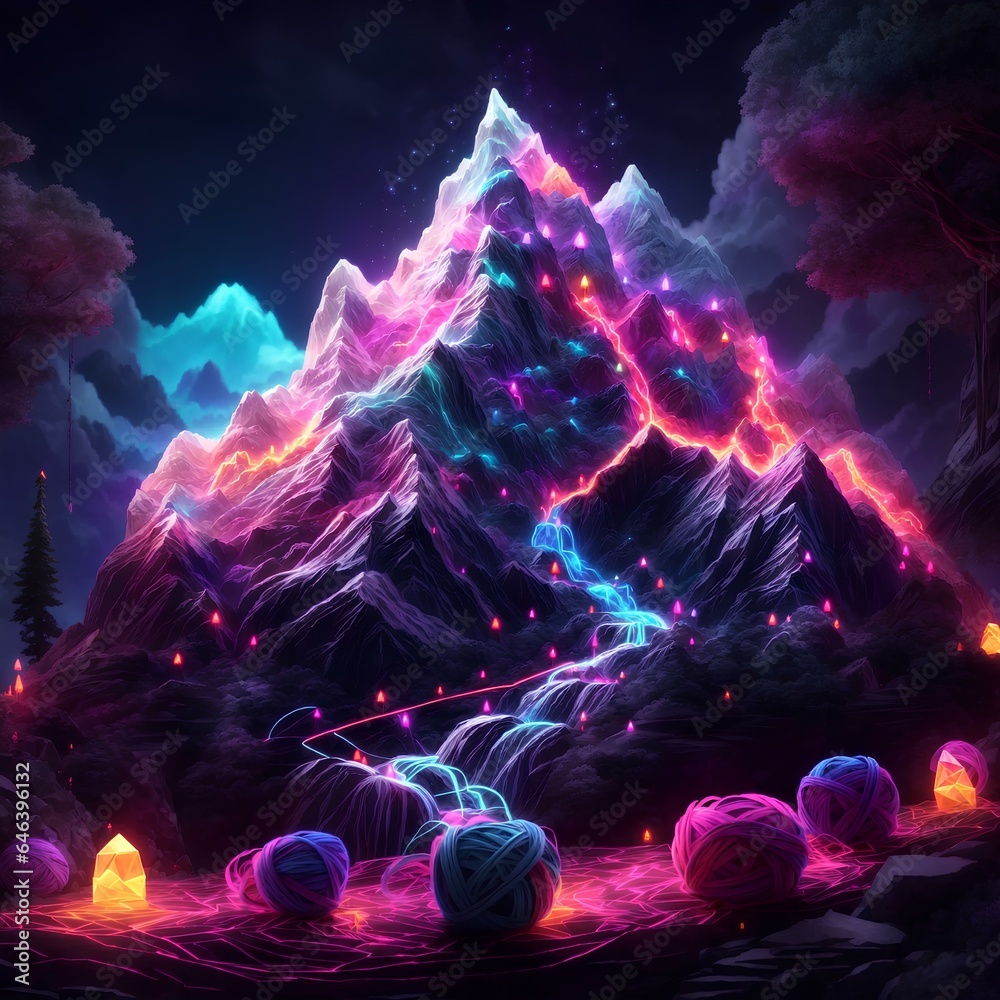 artwork of mountain made of yarn full of yarn light with beautiful ...