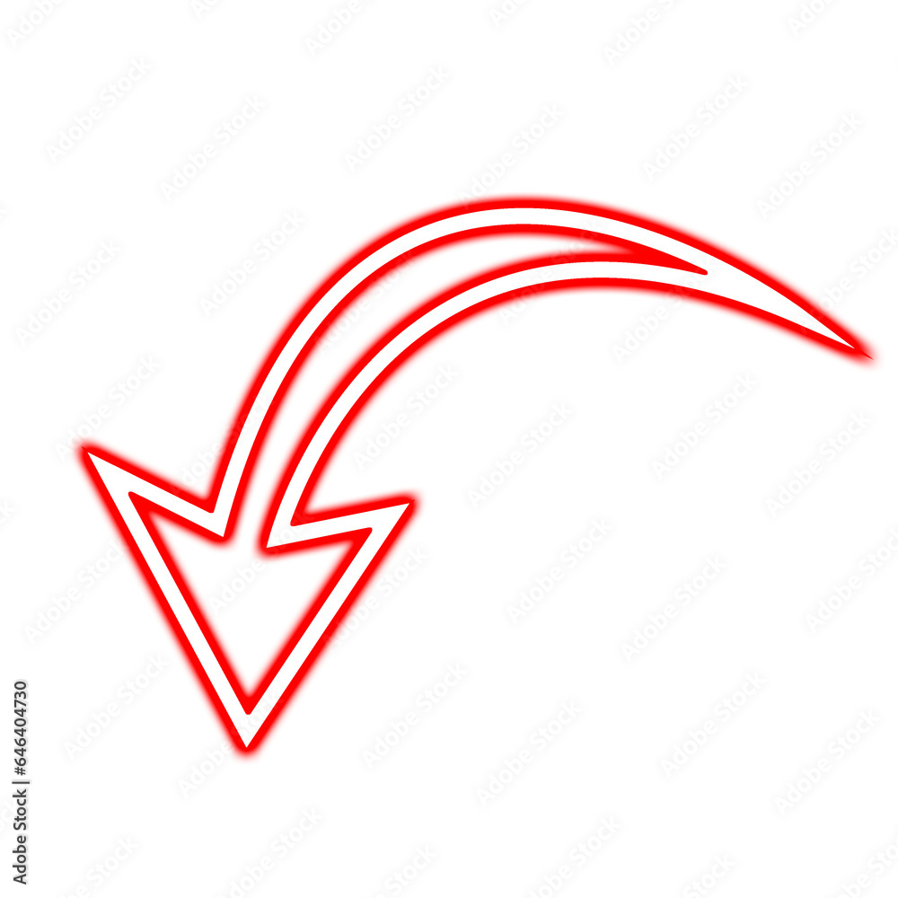 Neon red arrow pointer on a transparent background. Red symbol of all ...